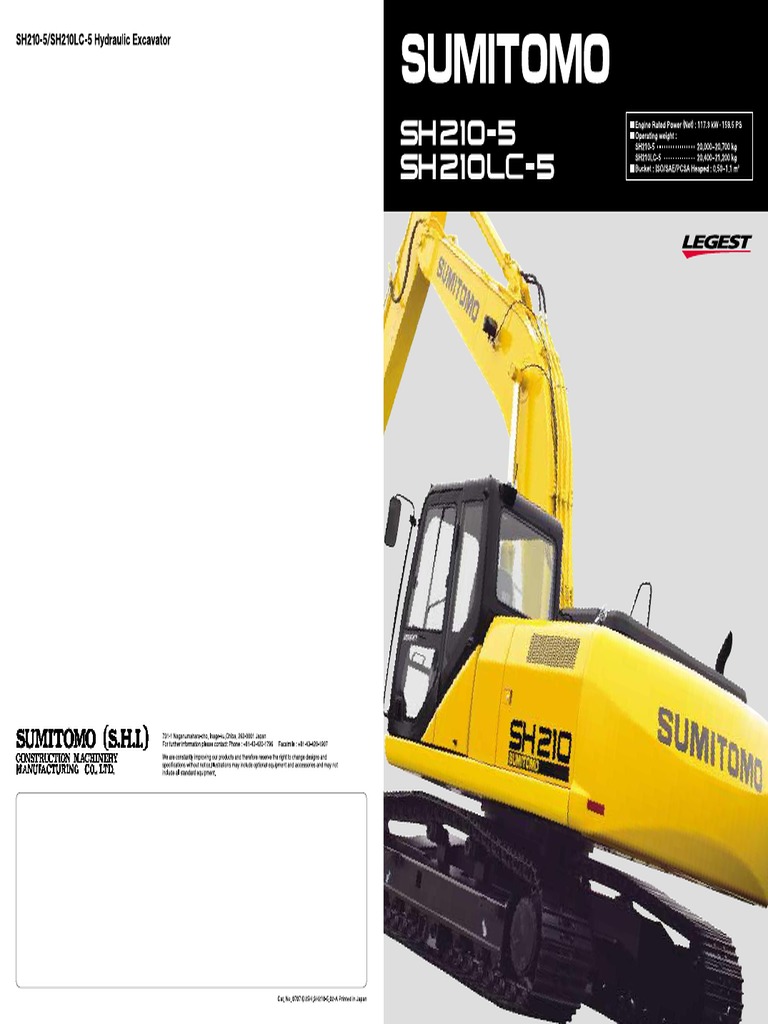 Sumitomo SH210 5 SH210LC 5 Hydraulic Excavators Specs PDF | PDF