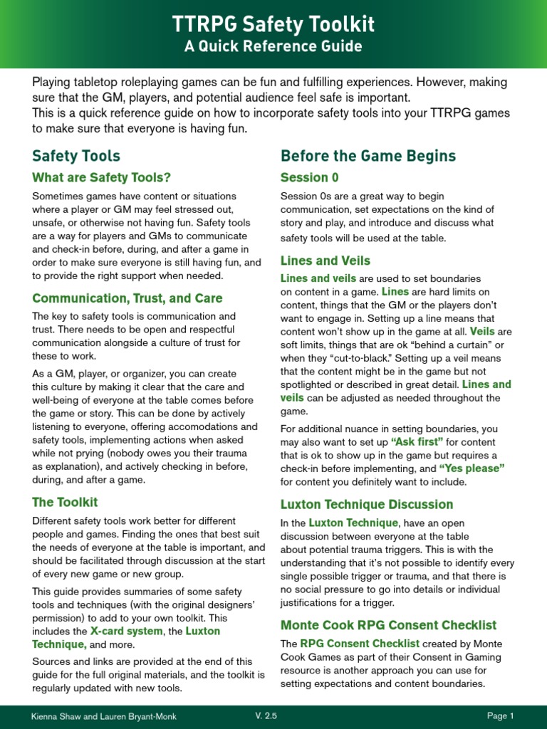 TTRPG Safety Toolkit Guide v2.5 | PDF | Role Playing Games