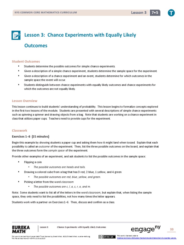 Math g7 m5 Topic A Lesson 3 Teacher | PDF | Probability | Common Core ...
