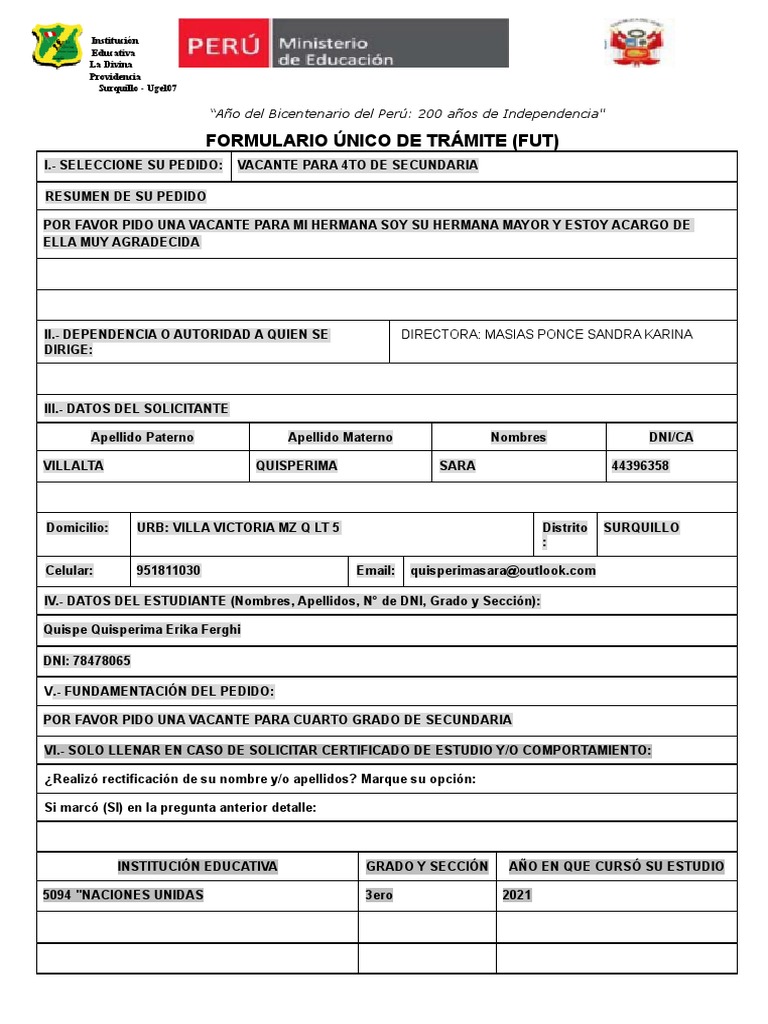 Fut - Solicitud de General - Ieldp 2021 | PDF