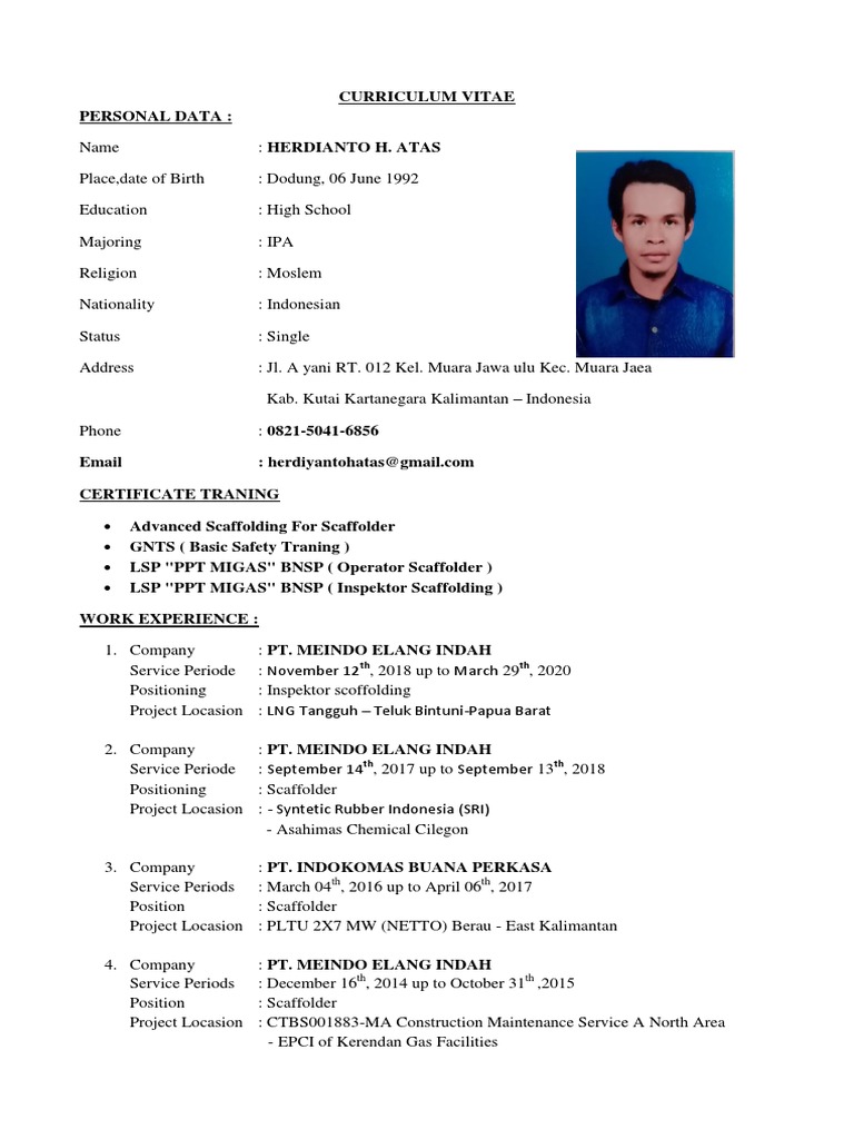 Cv. Herdianto 2020 | PDF | Scaffolding | Economic Sectors