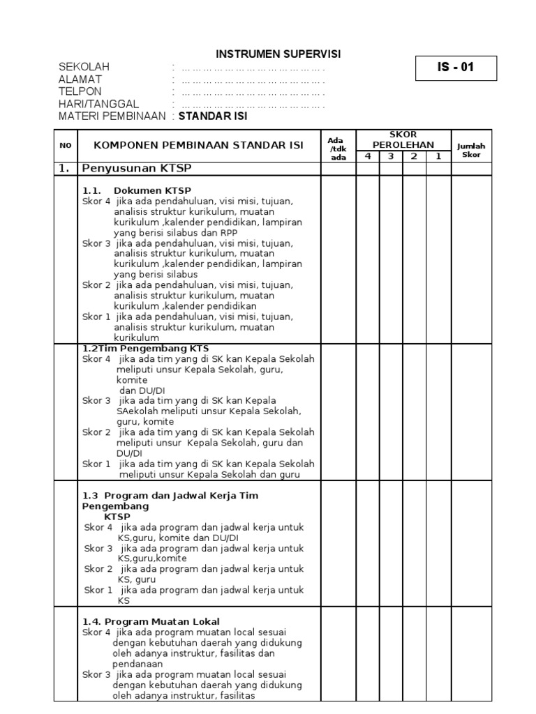 Instrumen Supervisi Guru