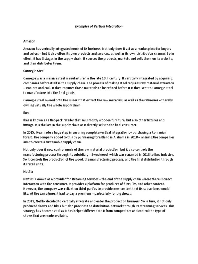 Amazon: Examples of Vertical Integration | PDF | Supply Chain | Economies