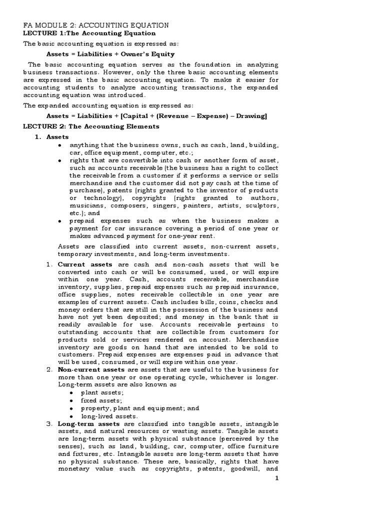 Fa Module 2: Accounting Equation: LECTURE 1:the Accounting Equation ...