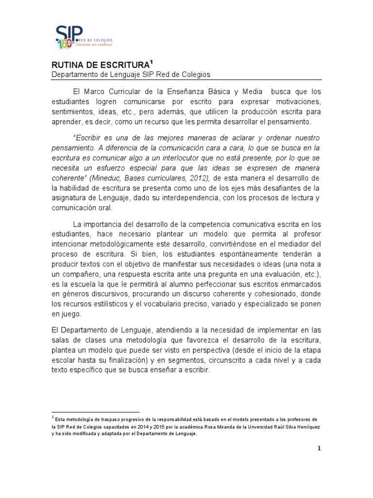 Rutina de Escritura | PDF | Maestros | Escritura