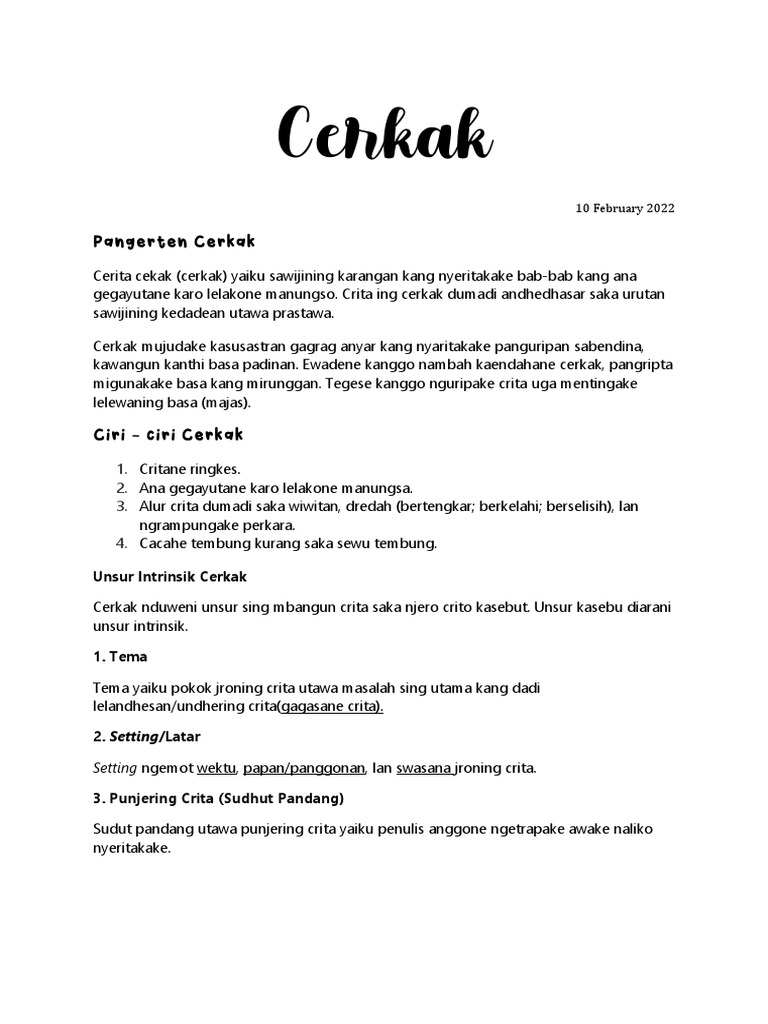 Unsur dan Struktur Cerkak Jawi | PDF
