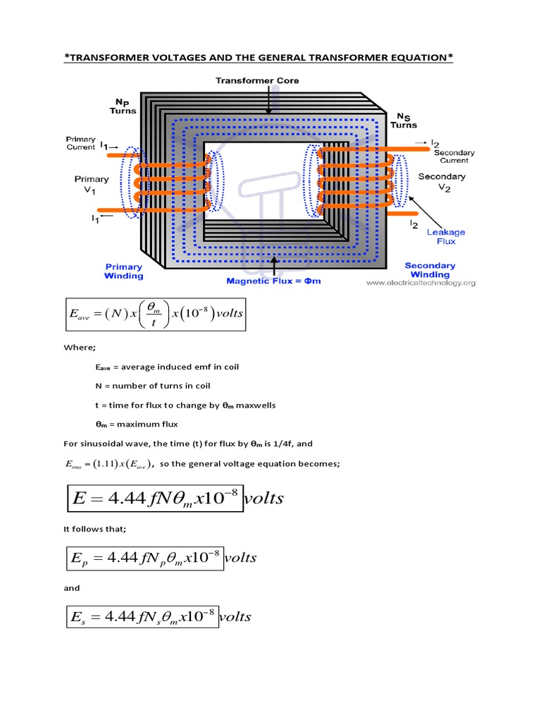 Transformer EMF and Voltage Equations | PDF | Transformer | Power (Physics)