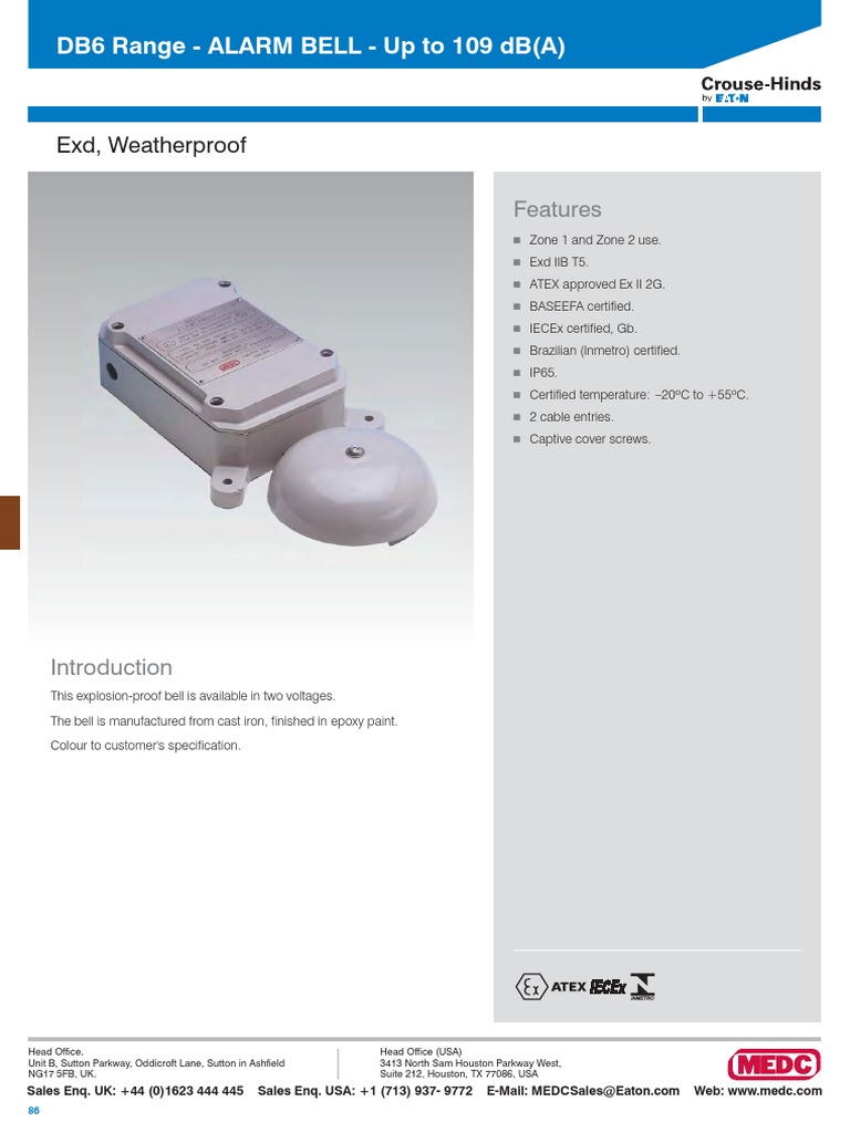 DB6 Range - ALARM BELL - Up To 109 DB (A) : Exd, Weatherproof | PDF ...