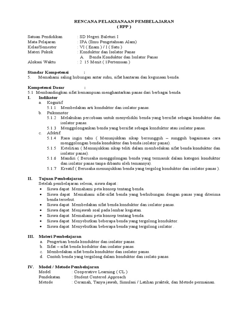 RPP Kelas 6 Semester 1 Perpindahan Panas | PDF