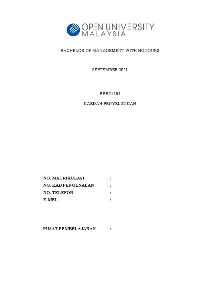 2021 Assignment BBRC4103 Kaedah Penyelidikan September | PDF