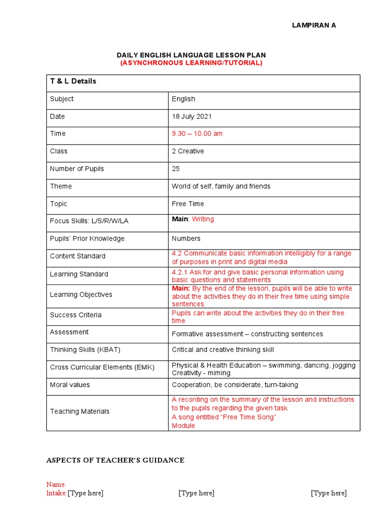 T & L Details: (Asynchronous Learning/Tutorial) | PDF | Lesson Plan ...