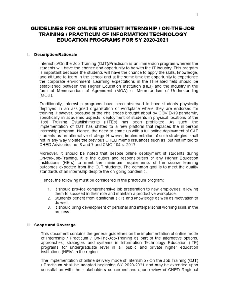 Proposed ITE OJT Guidelines For 2020 2021 20210209 Fin | PDF