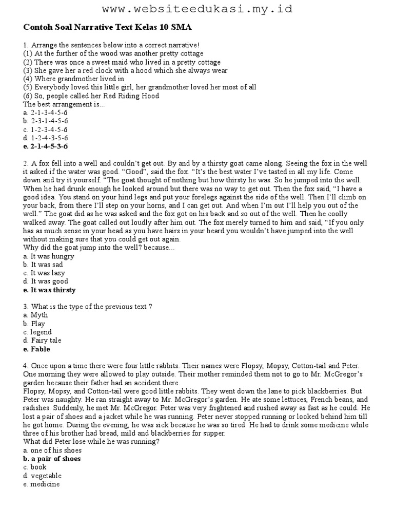 Contoh Soal Narrative Text Kelas 10 SMA | PDF | Mr. Mc Gregor | Peter ...