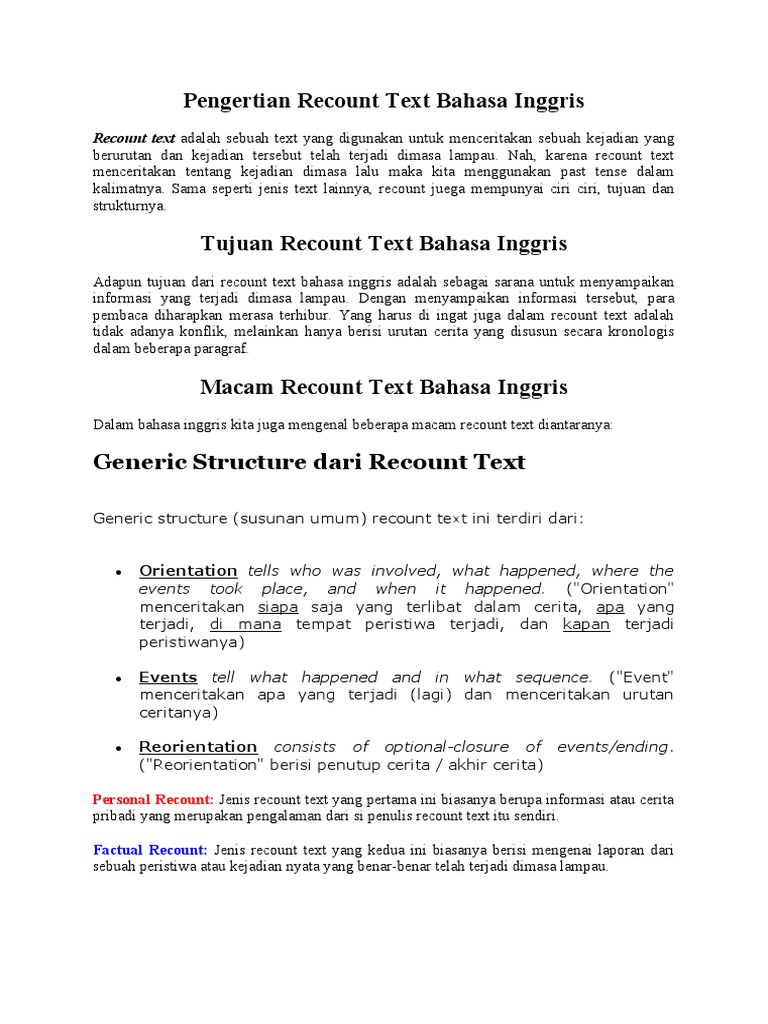 Pengertian Recount Text Dan Contohnya | PDF