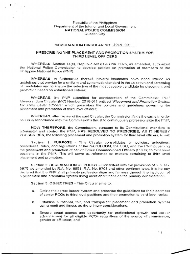 A. NAPOLCOM MC 2019 001 Placement and Promotion System For 3rd Level ...