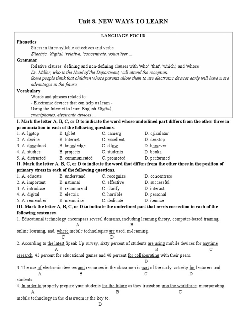 Unit 8 - K10 | Download Free PDF | Educational Technology | Classroom