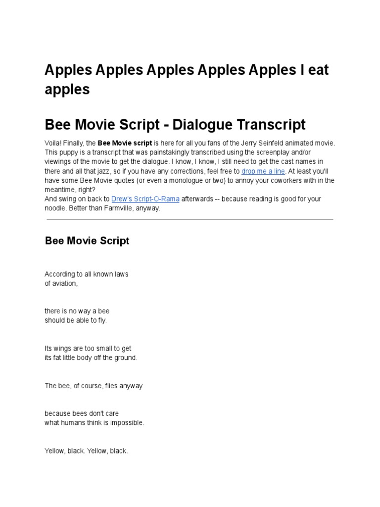 Apples Apples Apples Apples Apples I Eat Apples Bee Movie Script ...