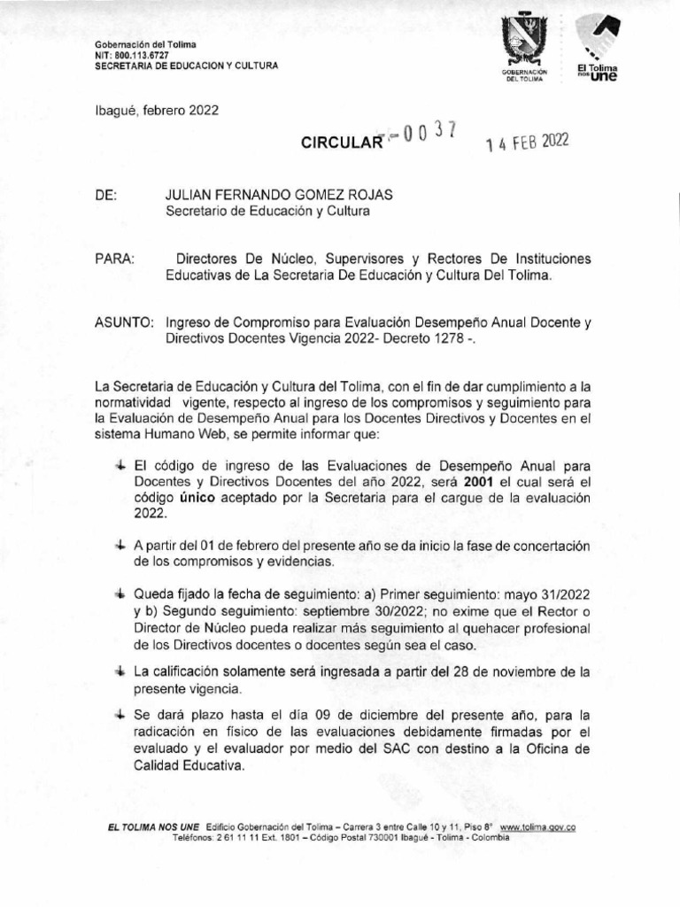 Circular No. 037 - Febrero 14 de 2022 | PDF