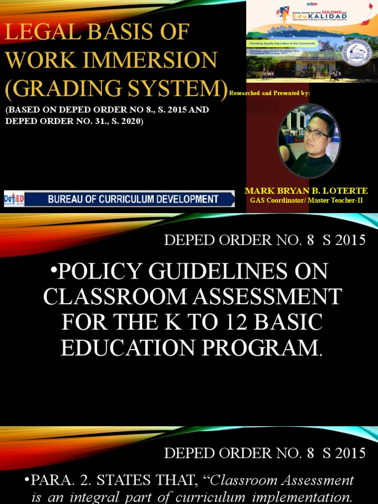 Legal Basis of Work Immersion | PDF | Educational Assessment | Rubric ...