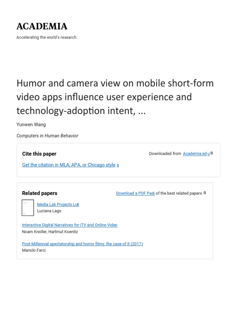 Humor and Camera View On Mobile Short-Form Video Apps Influence User ...
