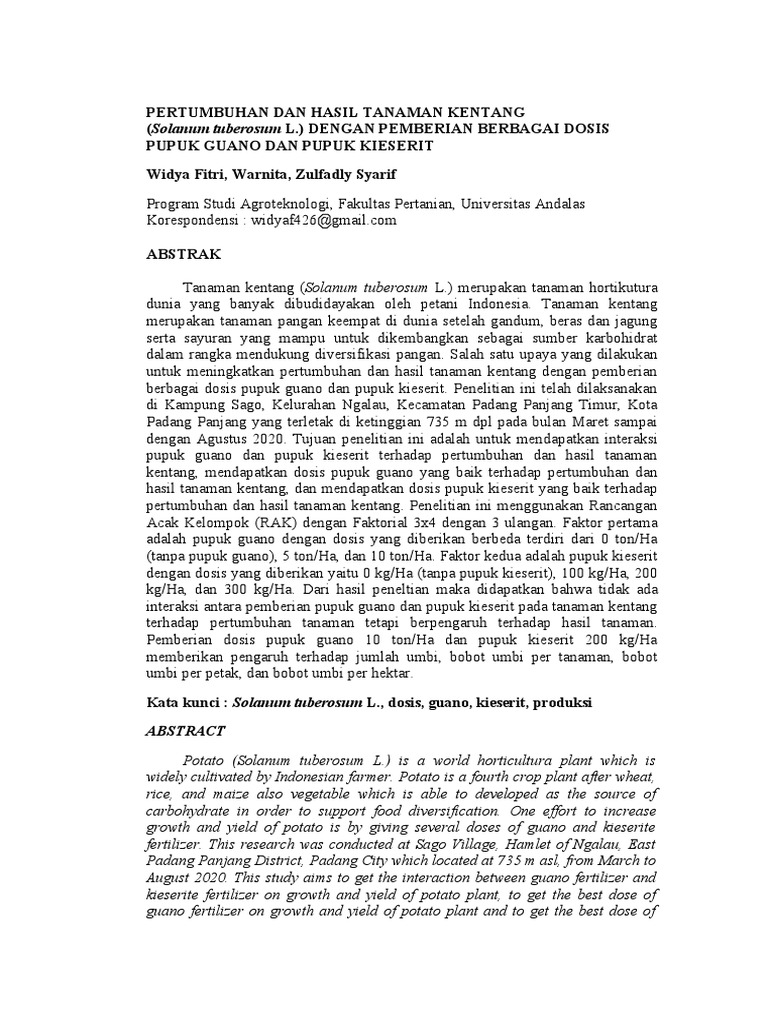 Artikel Kentang, Guano, Kieserit | PDF