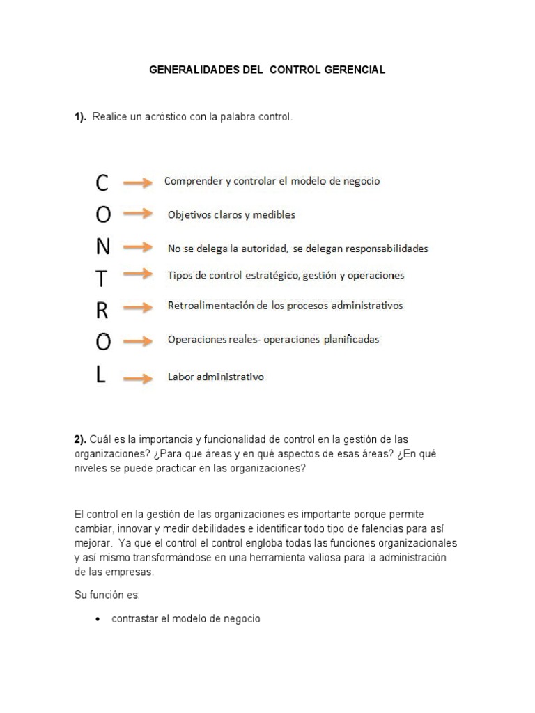 Generalidades Del Control Gerencial | PDF | Business | Gestión de ...