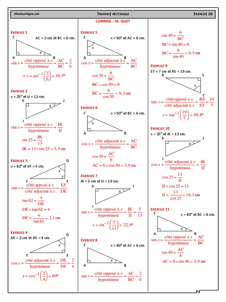 Appliquer Les Formules Trigonometriques Corriges D Exercices 2 | PDF | Géométrie | Géométrie ...