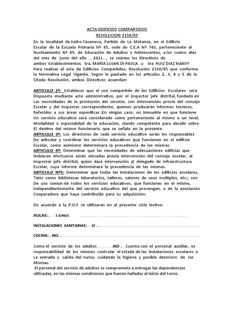 Acta de Edificios Compartidos 2021 | PDF | Negocios | Hogar, jardinería ...