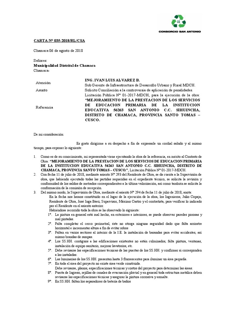 Carta Solicitud de Conciliacion Corregida | PDF