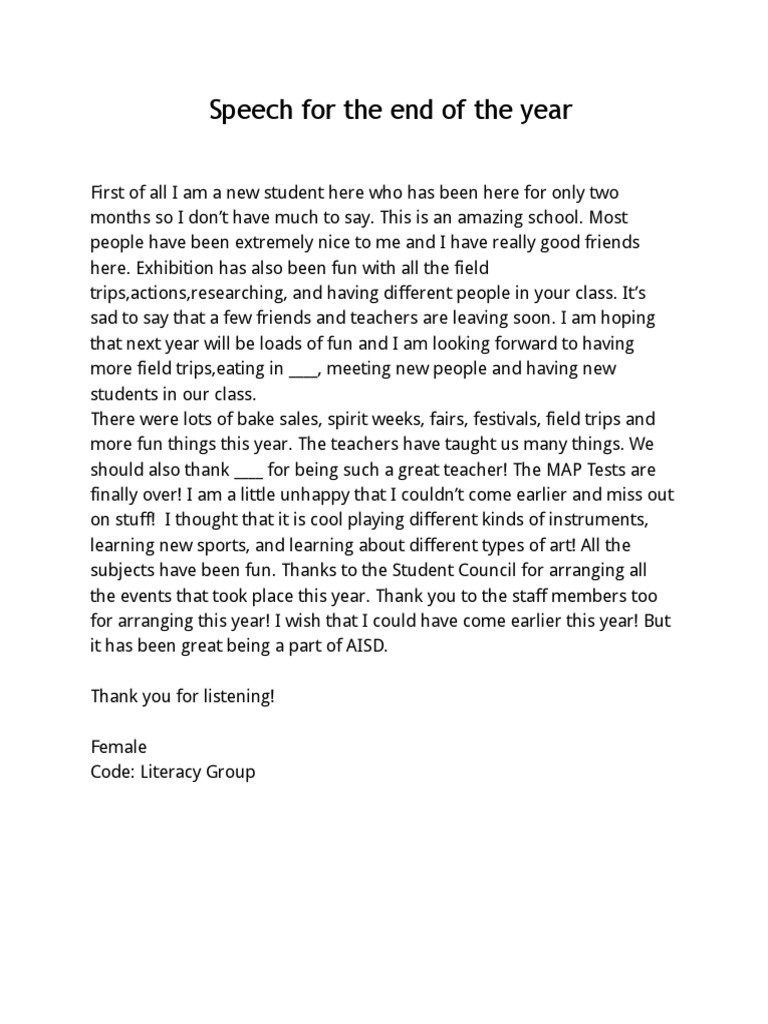 End of The Year Speech | PDF