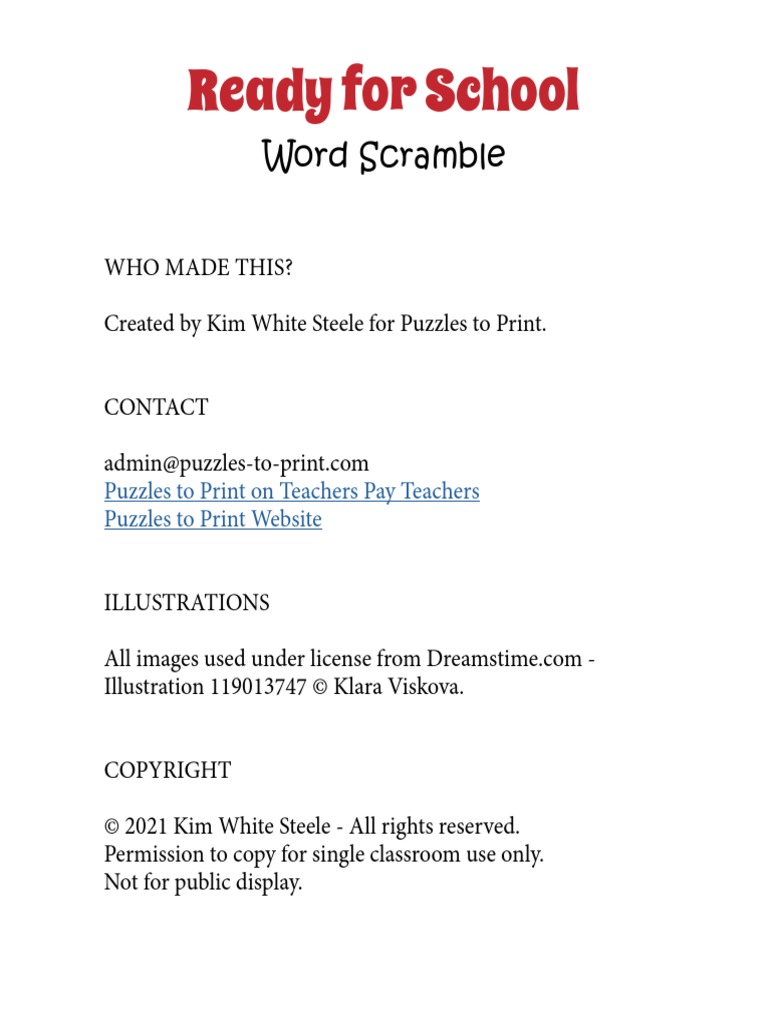 Ready For School: Word Scramble | PDF | Equipment | Writing Implements