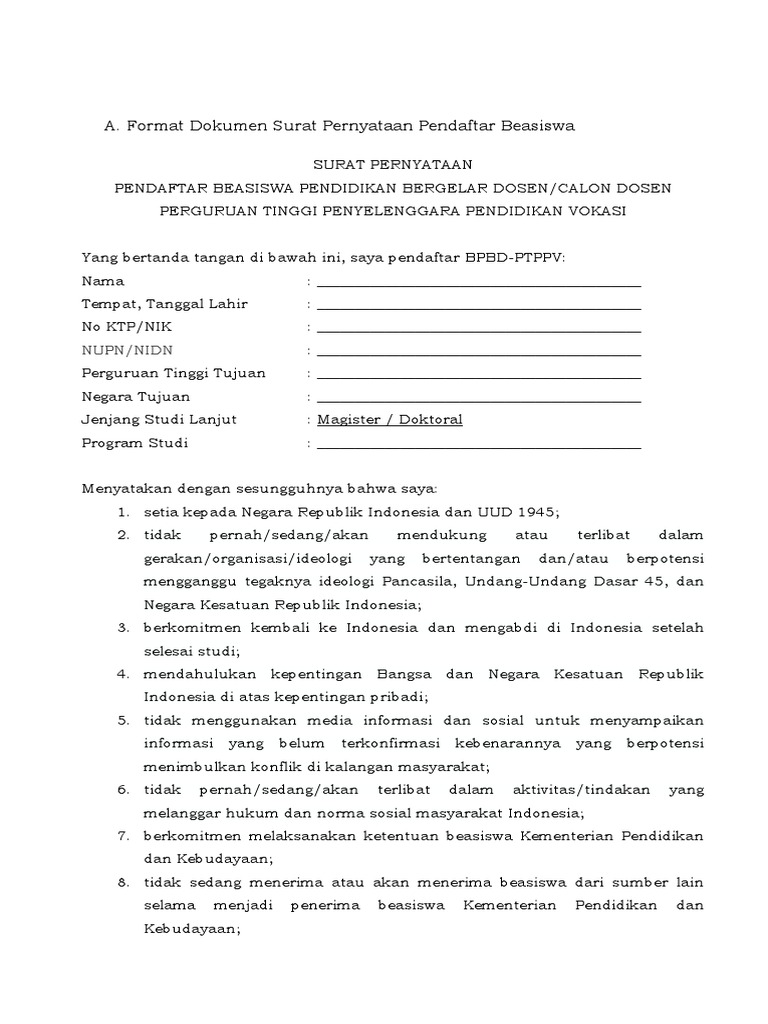 Format Dokumen Beasiswa Dosen Vokasi | PDF | Karier & Perkembangan