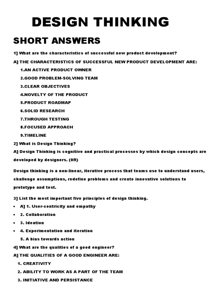 Design Thinking: Short Answers | PDF | Design Thinking | Strategic ...