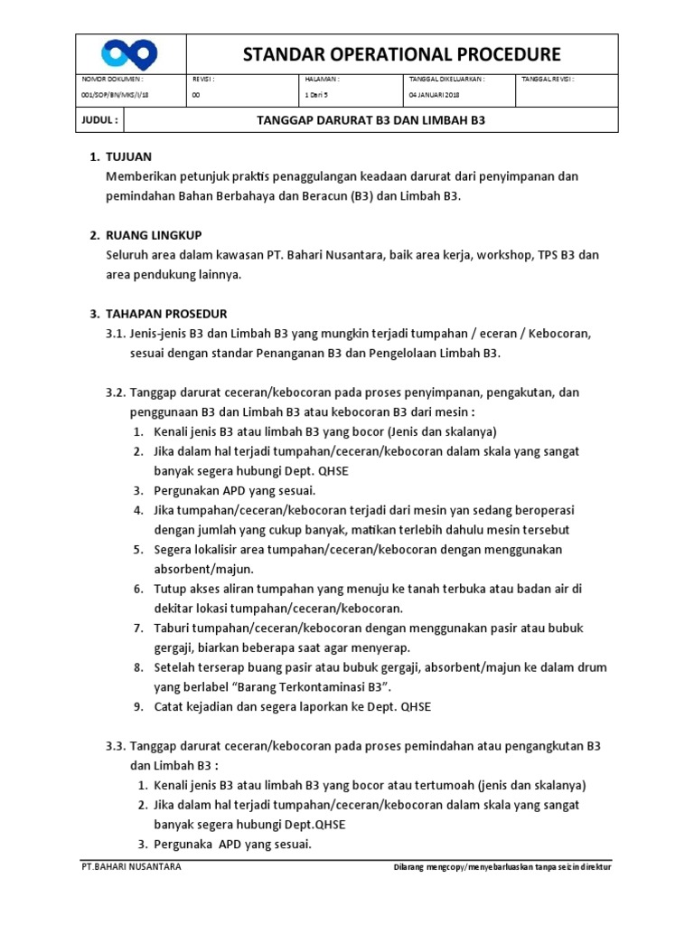 (D.2.b) SOP Tanggap Darurat B3 | PDF