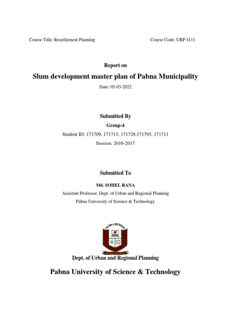 Slum Development Master Plan of Pabna Municipality: Report On | PDF