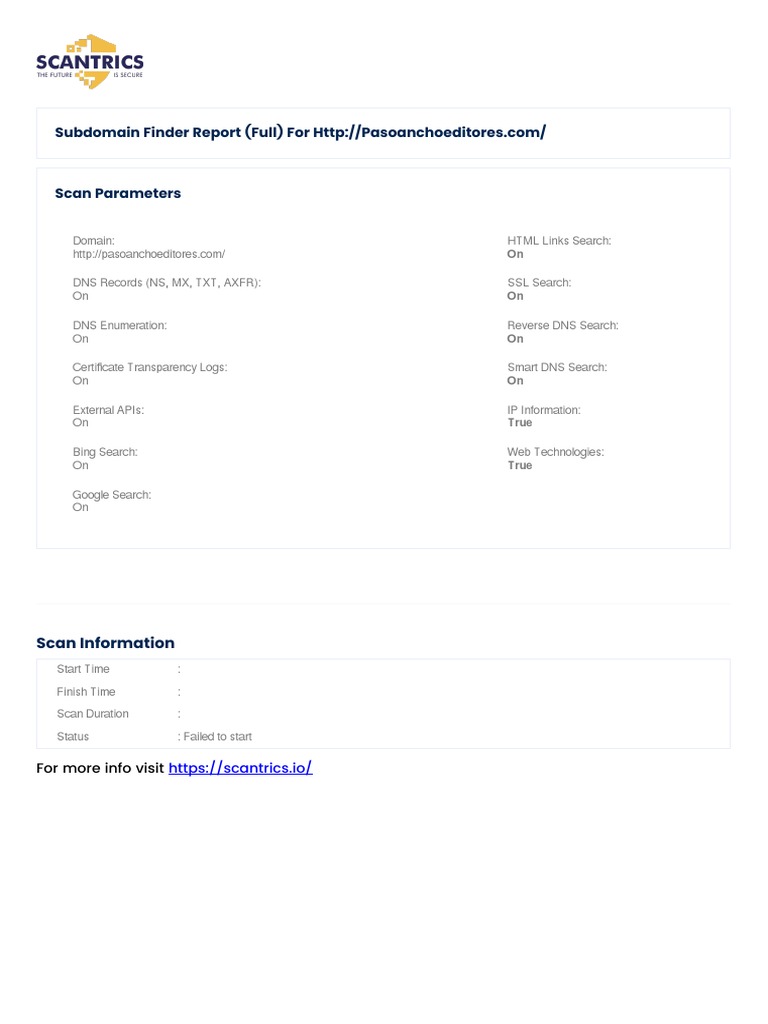 Scan Information: For More Info Visit | PDF