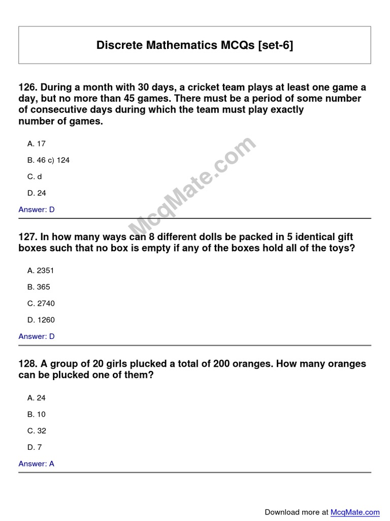 Discrete Mathematics Solved MCQs (Set-6) | PDF