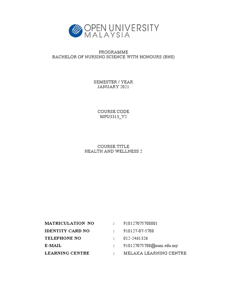 Health and Wellness Assignment | PDF | Employment | Occupational Therapy