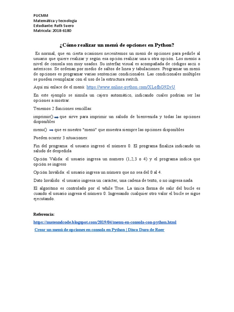 Cómo Se Hace Un Menú de Opciones en Python | PDF