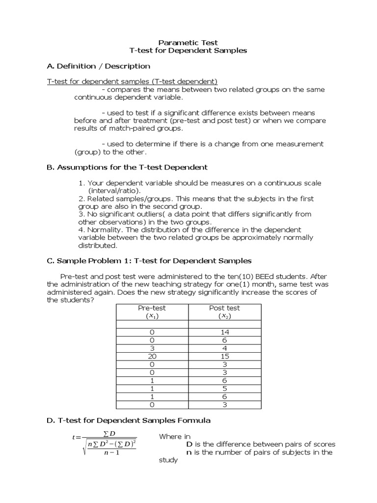 T Test For Dependent Samples | PDF | P Value | Student's T Test