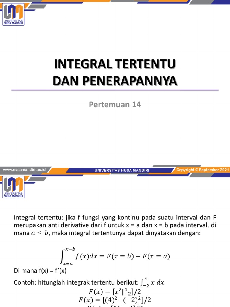 Integral Tertentu Dan Penerapannya: Pertemuan 14 | PDF