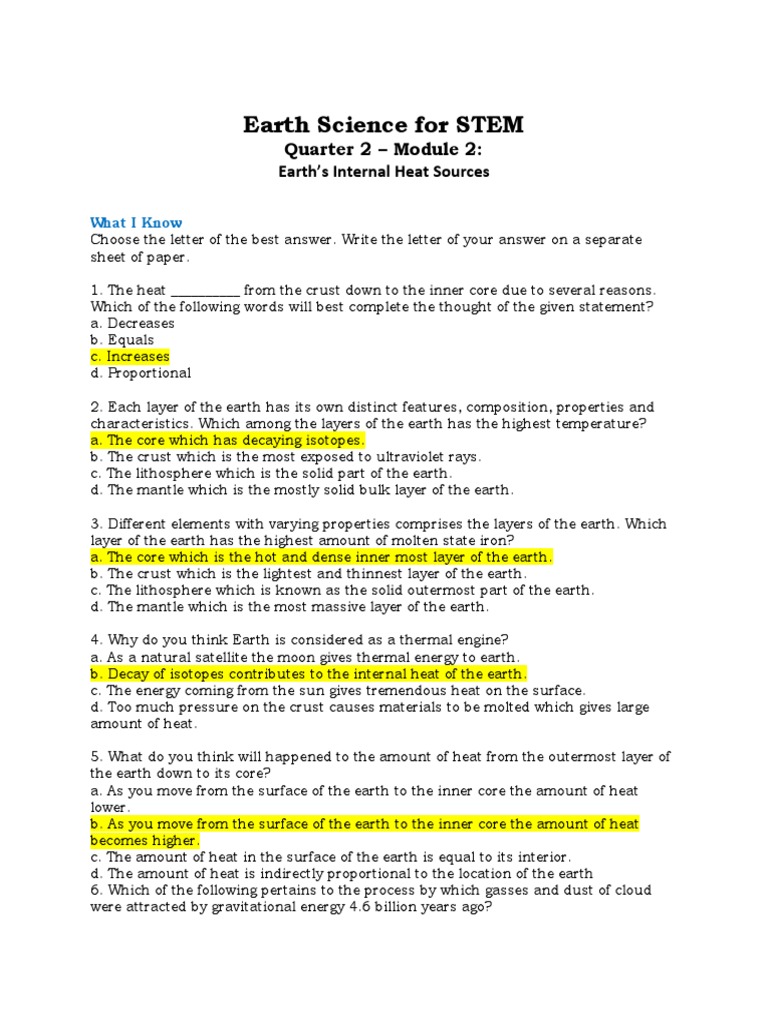 Earth Science For STEM: Quarter 2 - Module 2: Earth's Internal Heat ...