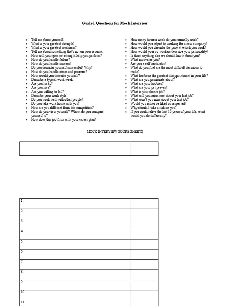 Guided Questions For Mock Interview | PDF | Lifestyle