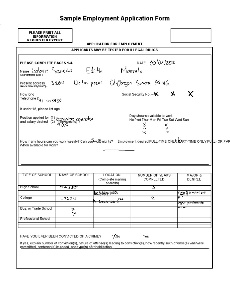 Employment Application Form Template | PDF | Employment