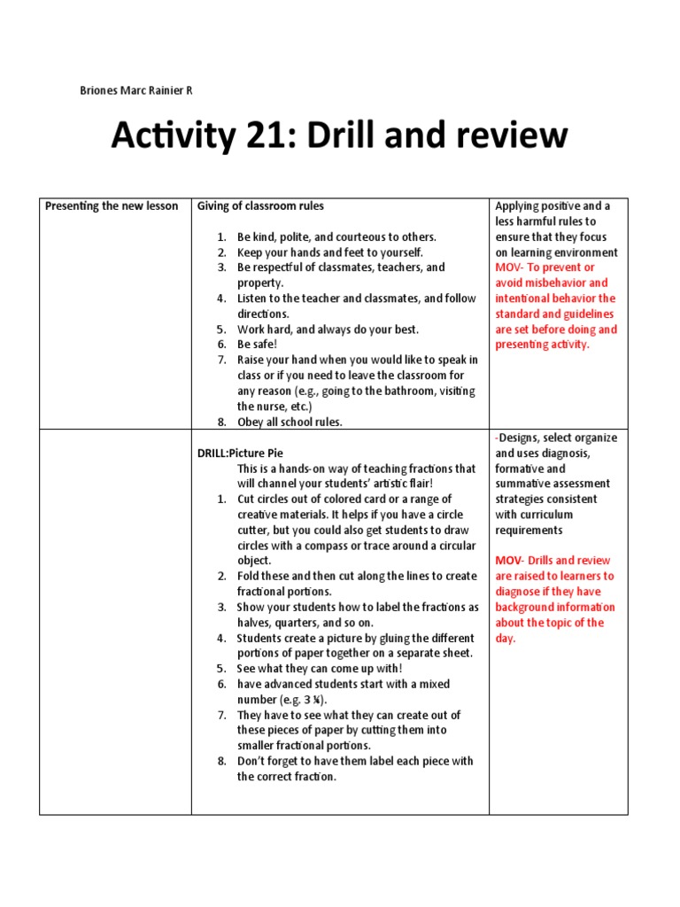 Activity 21: Drill and Review: Presenting The New Lesson Giving of ...