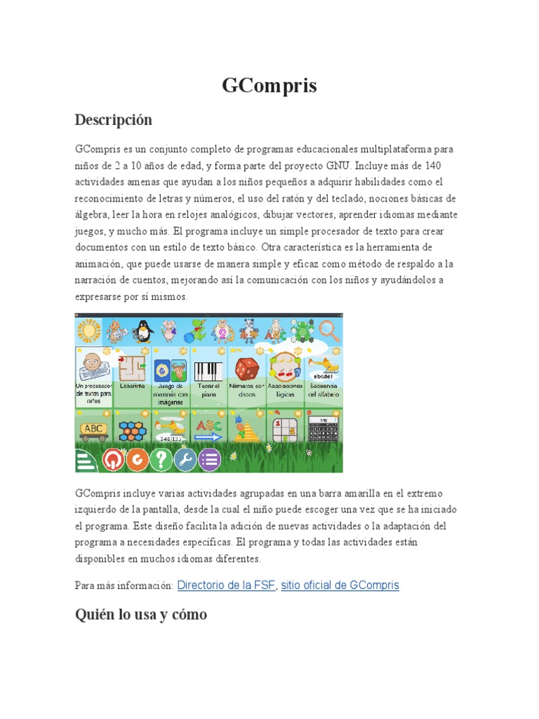 GCompris: Software Educativo Infantil | PDF | Aprendizaje | Educación de la primera infancia