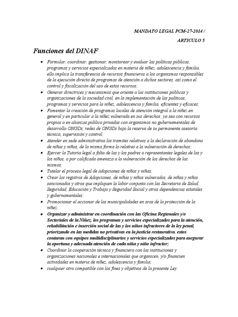 Funciones Del Dinaf | PDF | Organización no gubernamental | Gobierno