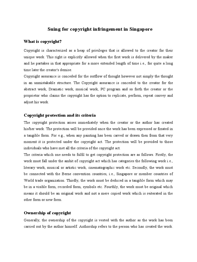 8.suing For Copyright Infringement in Singapore - Vivek Kumar | PDF ...