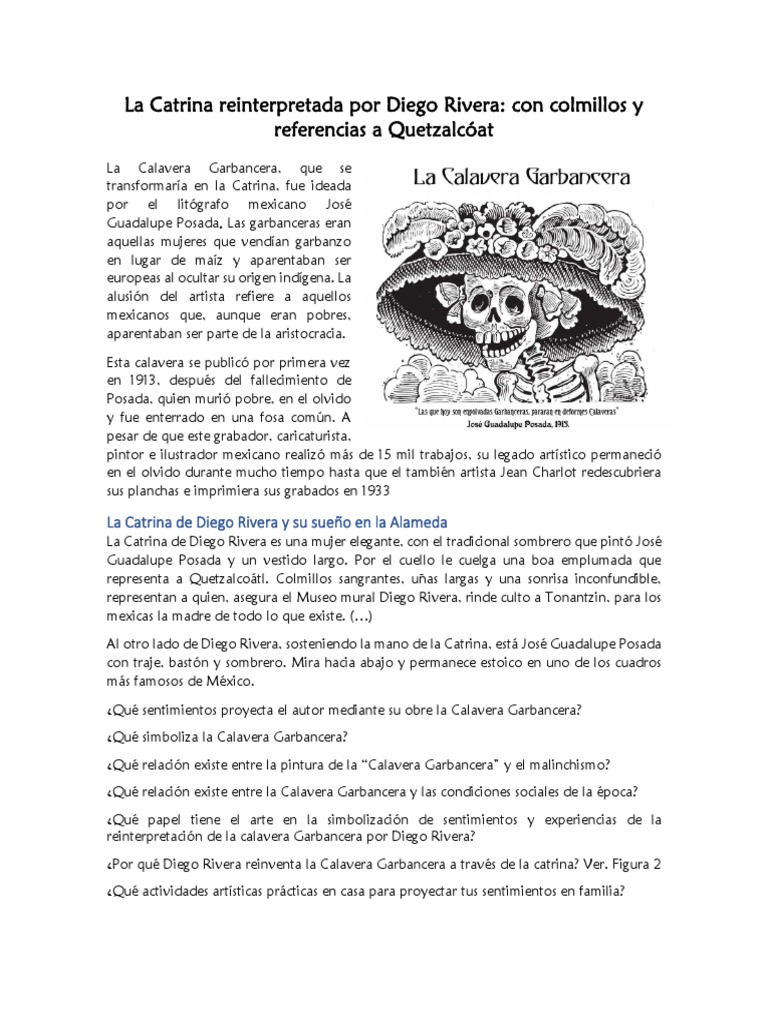 Lectura La Catrina Reinterpretada Por Diego Rivera | PDF
