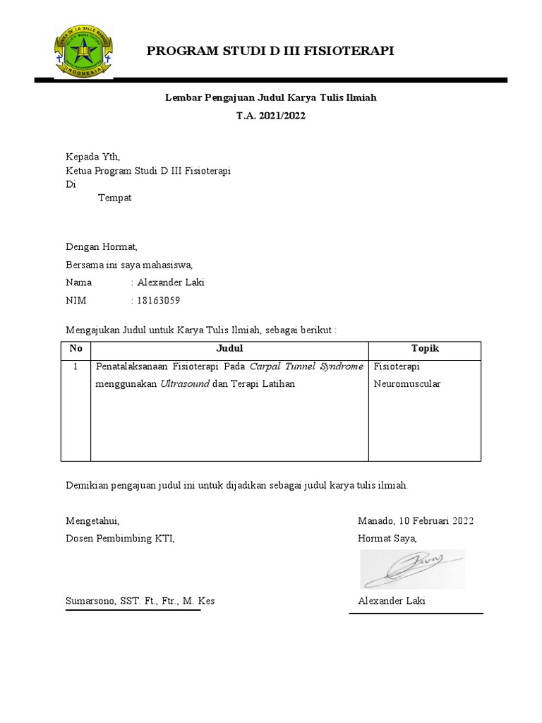 Lembar Pengajuan Judul Proposal (Alex) | PDF